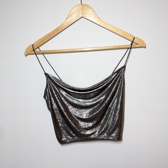 H&M | Tops | Silver Metallic Raveconcert Crop Top With Elastic Straps ...